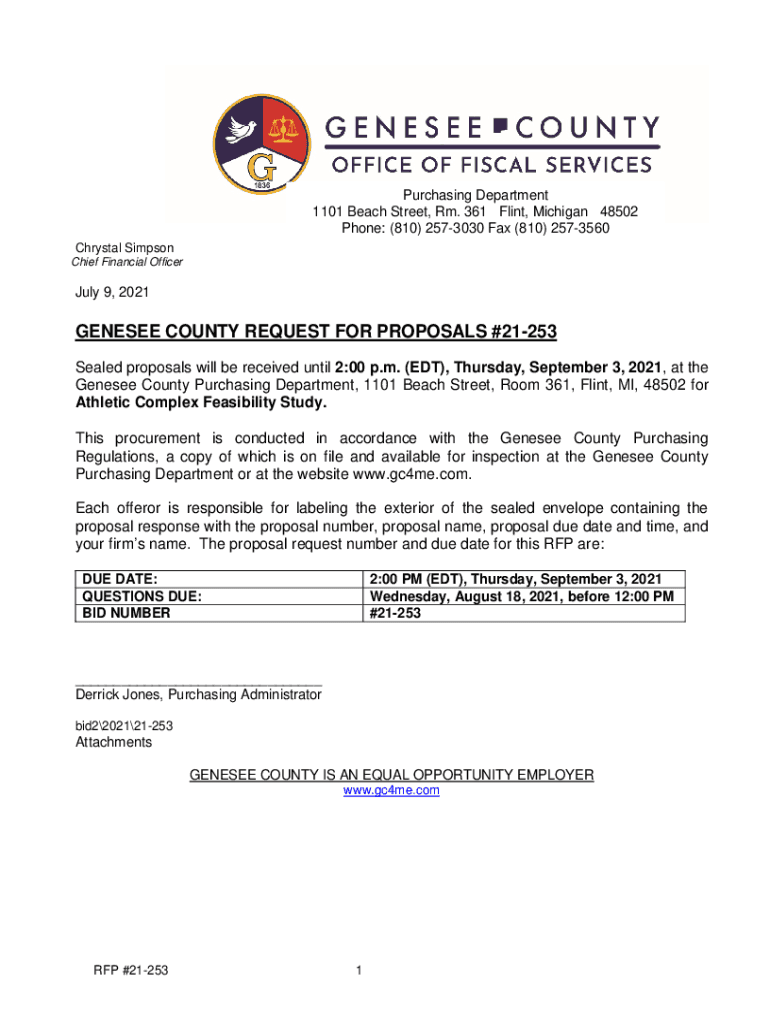 Fillable Online GENESEE COUNTY REQUEST FOR PROPOSALS #21-253 Fax Email Print - pdfFiller