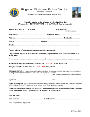 Fillable Online Waiting List Application Form Sep 2021 Fax Email Print ...