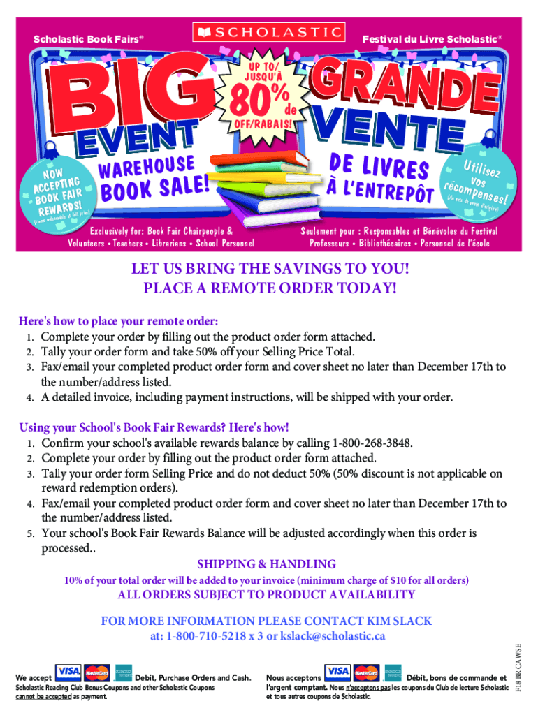 Fillable Online Scholastic Book Fair - Notre Dame Elementary School Fax ...