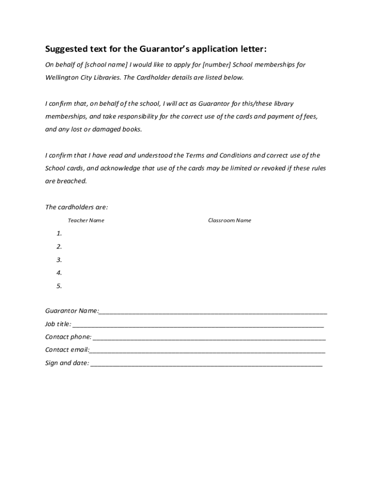 Fillable Online wcl govt Guarantor's application letter text ...