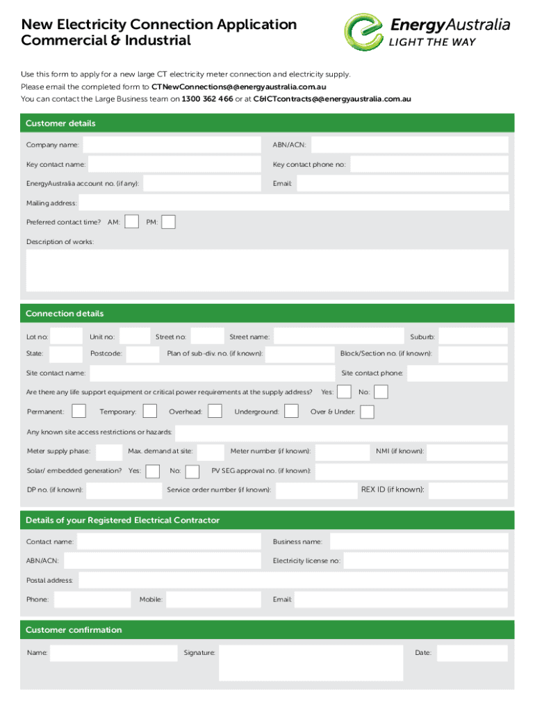 Fillable Online Commercial electricity New Connections application form ...