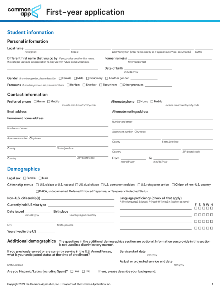 Fillable Online Common App first-year application. Common App's first ...