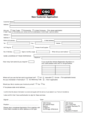 Fillable Online New Customer Application - CSC Fuel Card Fax Email Print - pdfFiller