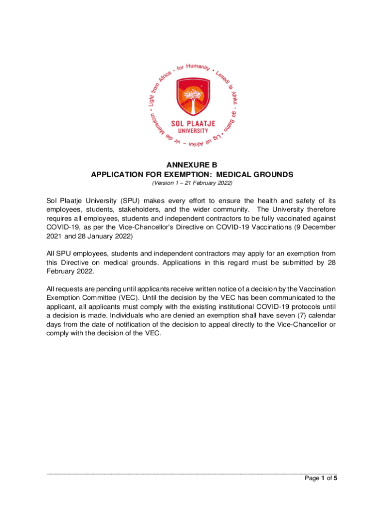 Fillable Online ANNEXURE B APPLICATION FOR EXEMPTION: MEDICAL ... Fax ...