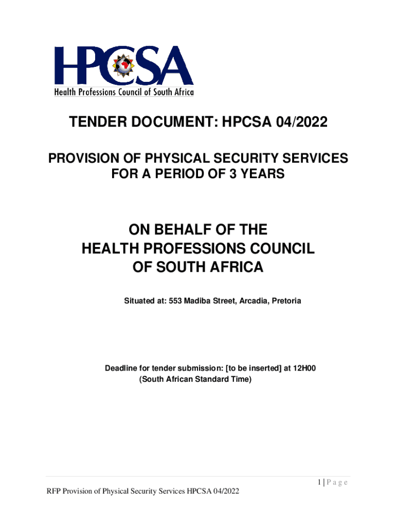 Fillable Online tender document: hpcsa 06/2022 request for proposal for ...