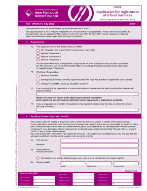 Fillable Online Application for registration of a food business Fax ...