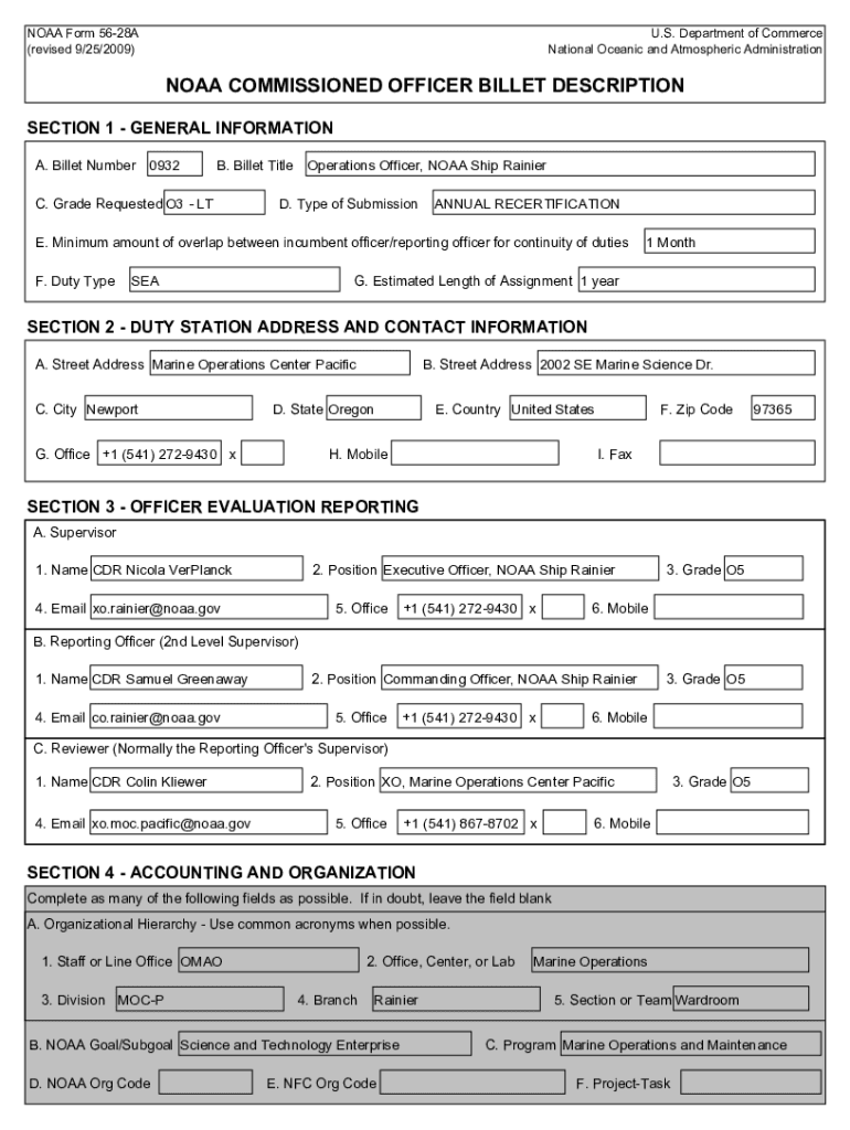 Fillable Online NOAA Corps CPC Billet Description Index Fax Email Print ...