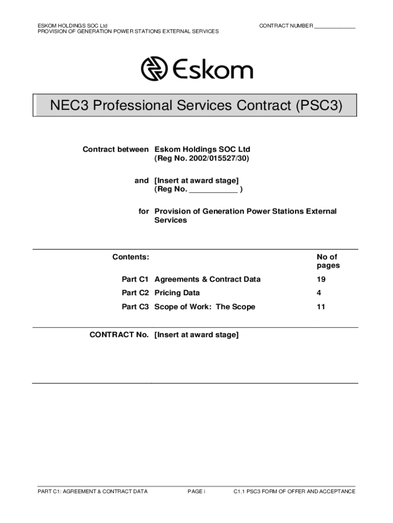 Fillable Online solidariteit co NEC3 Professional Services Contract (PSC3) - Solidariteit Fax ...