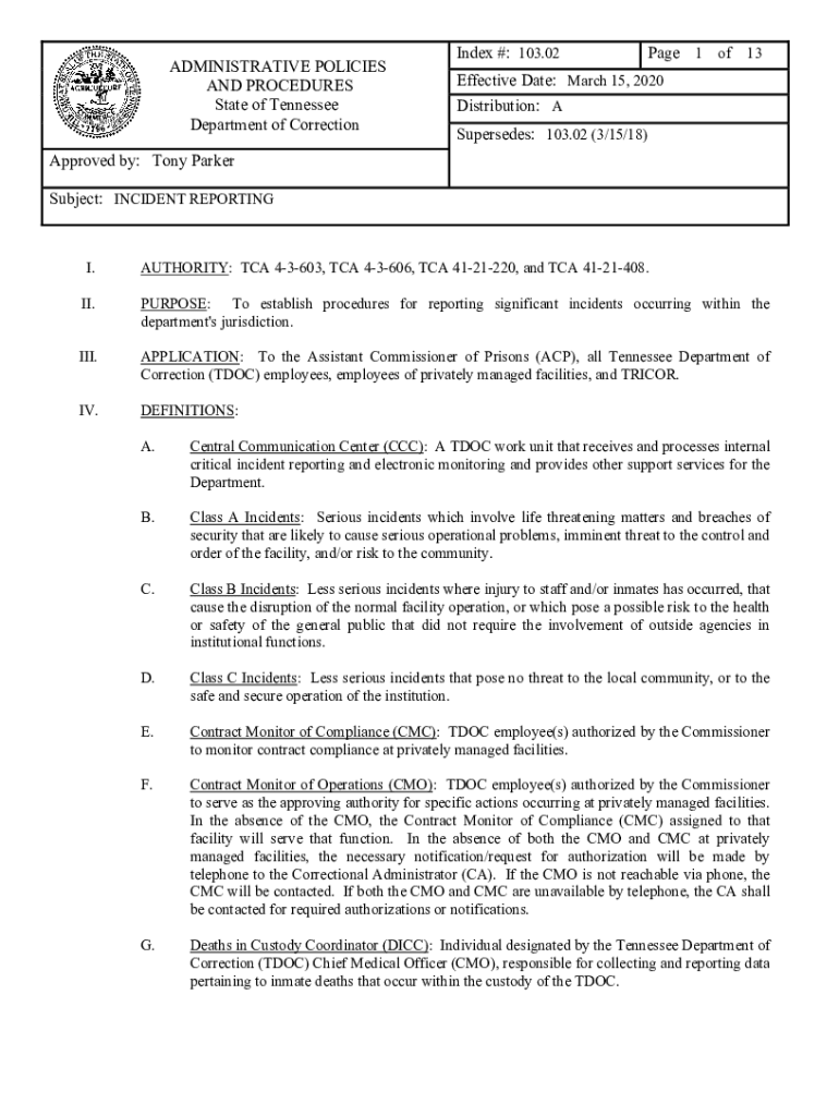 Fillable Online TDOC Internal Policies, Procedures and Official Forms ...