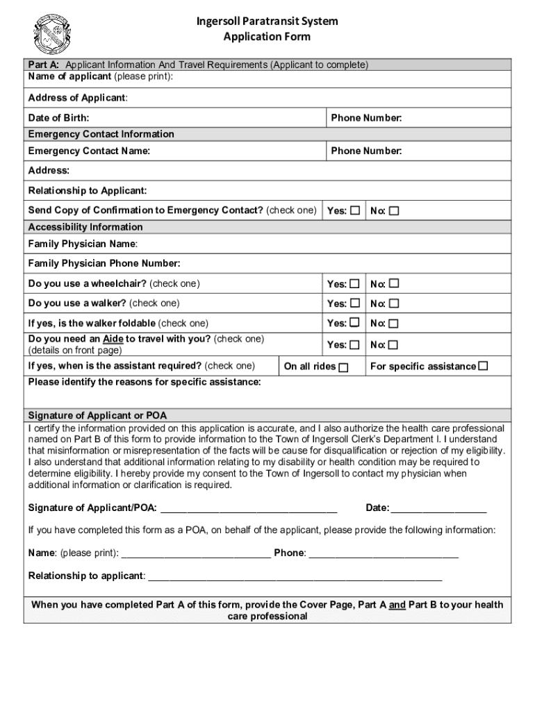 Fillable Online ada paratransit service application form - Curative ...
