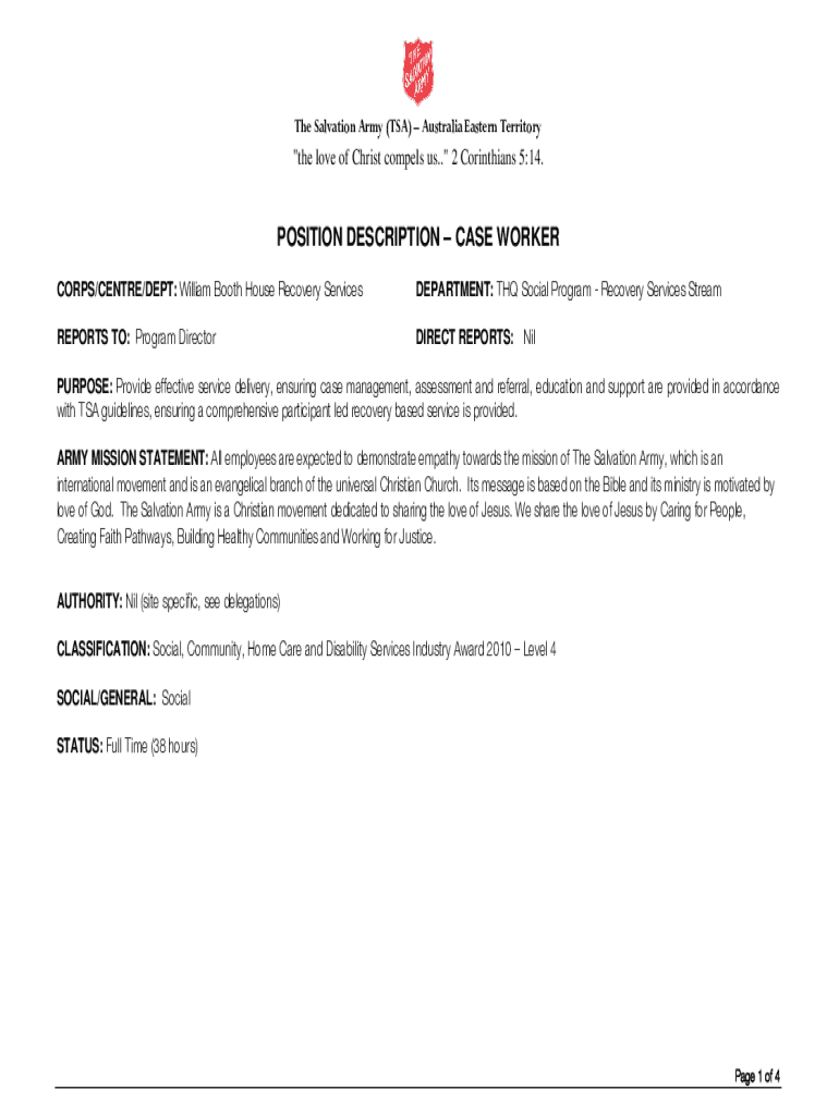 Fillable Online POSITION DESCRIPTION CASE WORKER Fax Email Print ...