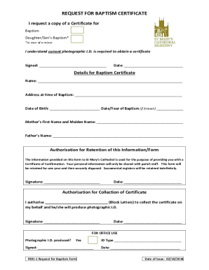 Fillable Online Baptism Certificate Request Form - St. John the Baptist ...