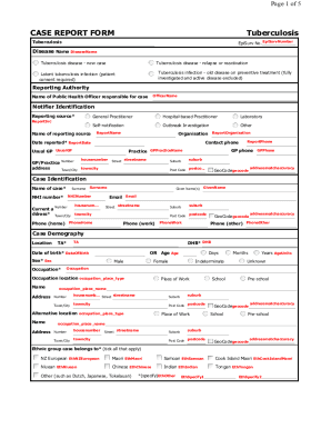 Fillable Online Tuberculosis Case Report Form (with field names) v25/10 ...
