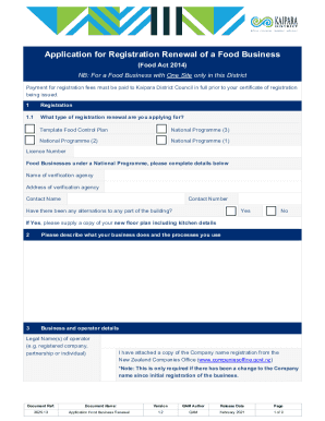 Fillable Online Application for Registration Renewal of a Food Business Fax Email Print - pdfFiller