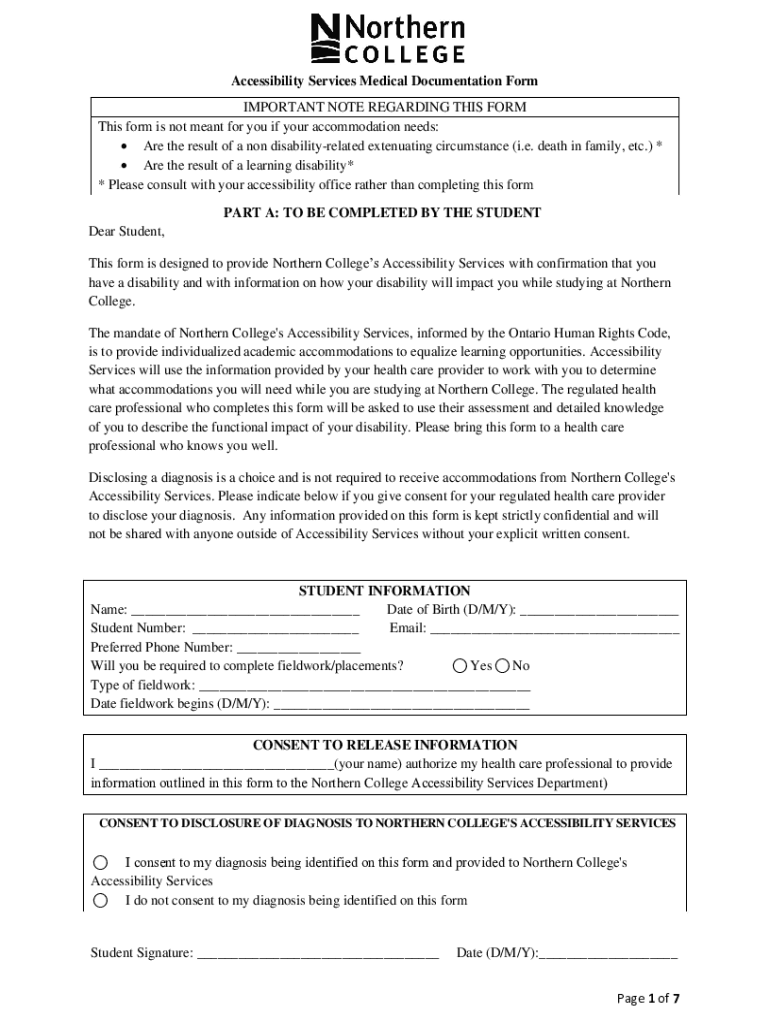 Fillable Online Accessibility Services Medical Documentation Form. Accessibility Services ...