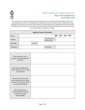 Fillable Online ilrc mb ILRC Board of Directors Application Form. Application Form Fax Email ...