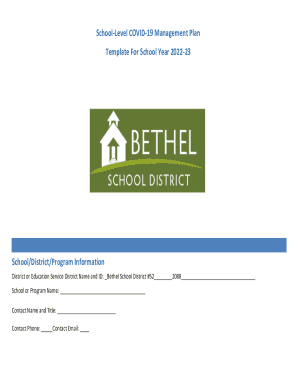 Fillable Online School-Level COVID-19 Management Plan Template For ...