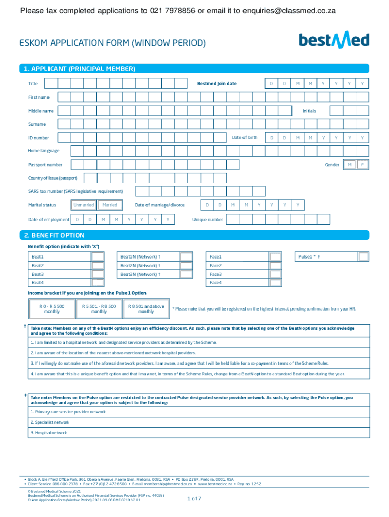 Fillable Online ESKOM APPLICATION FORM (WINDOW PERIOD) Fax Email Print ...
