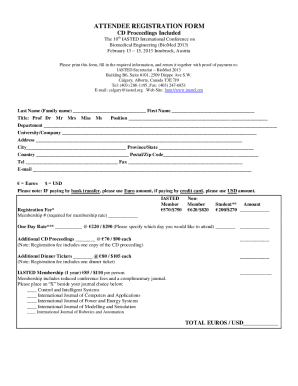 Fillable Online ATTENDEE CONFERENCE REGISTRATION FORM - IASTED Fax ...