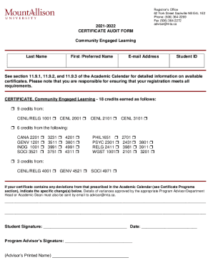 Fillable Online 2021-2022 CERTIFICATE AUDIT FORM Foundations of Health ...