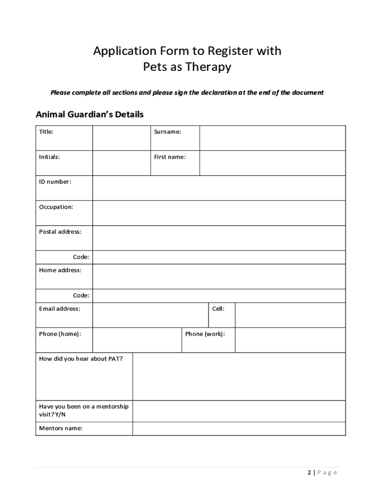 Fillable Online pat org Pet Visitation, Pet Therapy and Assistance Animals in the ... Fax Email ...