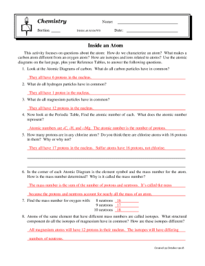 Fillable Online Basic Atomic Structure Worksheet Key 1 Fax Email Print ...