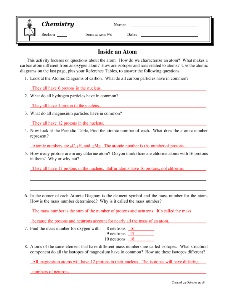 Fillable Online Basic Atomic Structure Worksheet Key 1 Fax Email Print ...