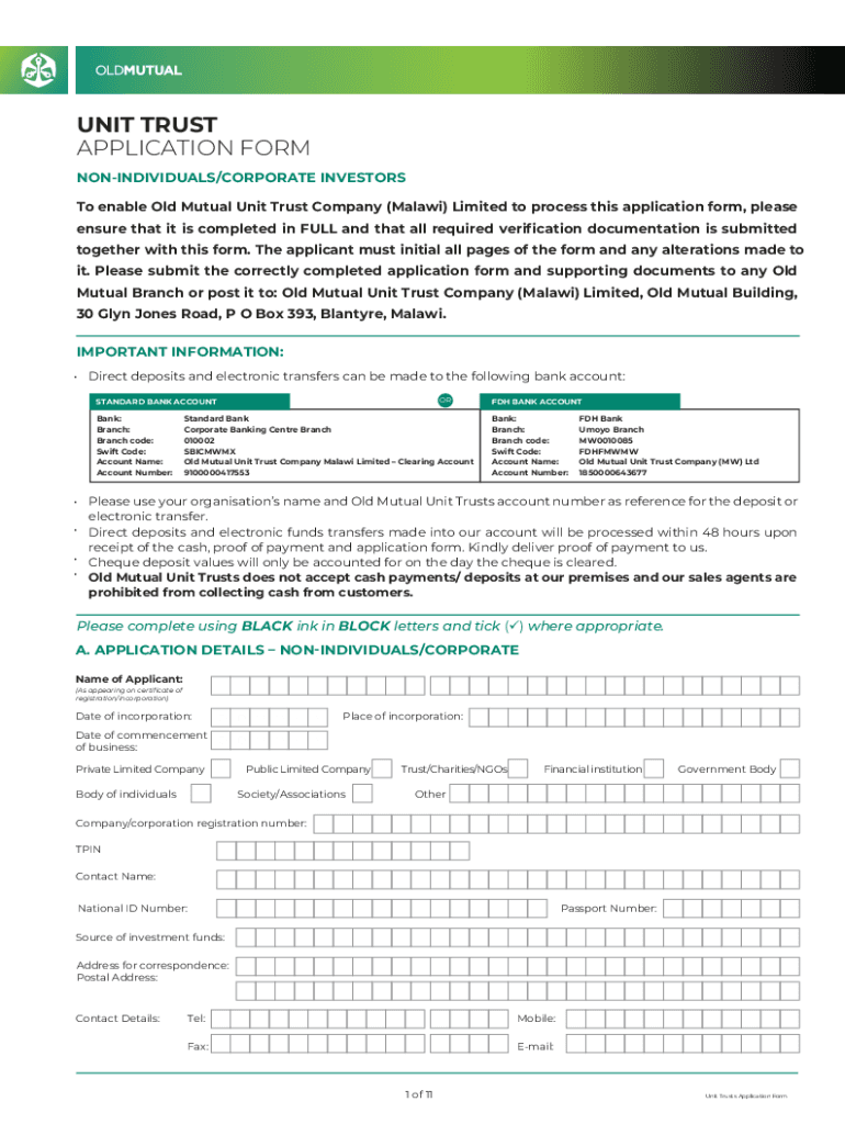 Fillable Online unit trust - application form - Old Mutual Malawi Fax ...