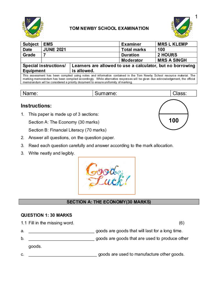 Fillable Online Tom Newby Past Papers - Fill Online, Printable ...