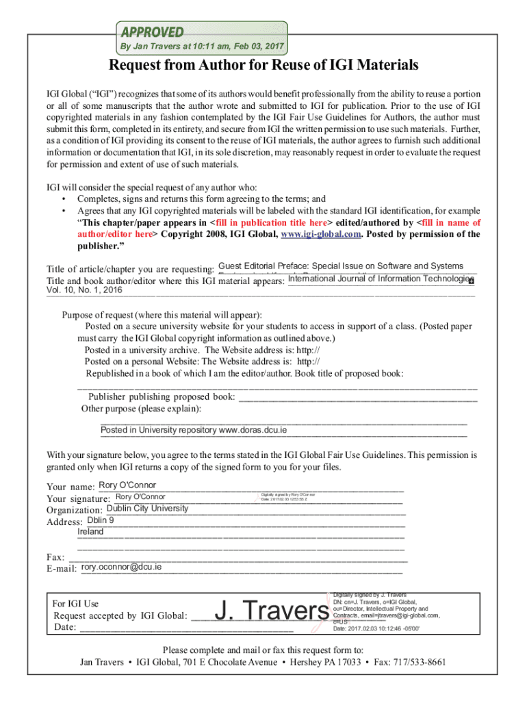 Fillable Online doras dcu Request from Author for Reuse of IGI Materials - DORAS Fax Email Print ...