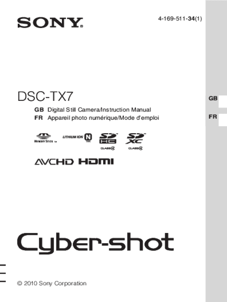 Fillable Online DSC-TX7 Downloaded From camera-usermanual.com Sony ...
