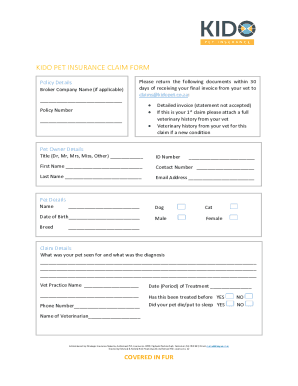 Fillable Online Kido Pet Insurance - Claim Form Fax Email Print - pdfFiller