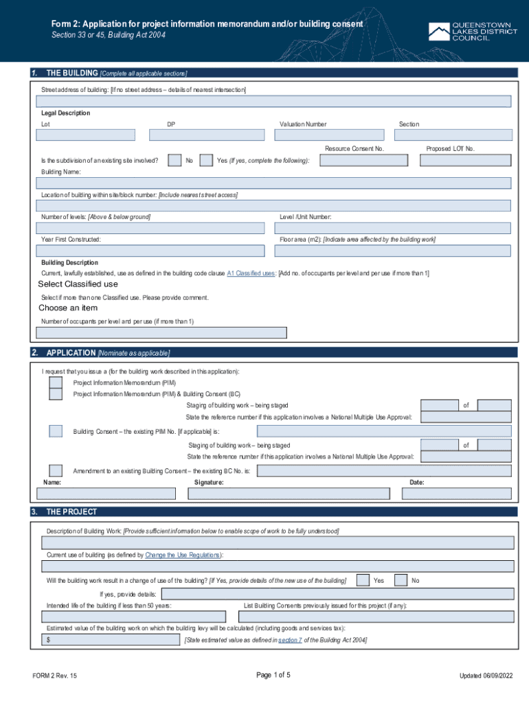 Fillable Online Form 2: Application for project information memorandum ...