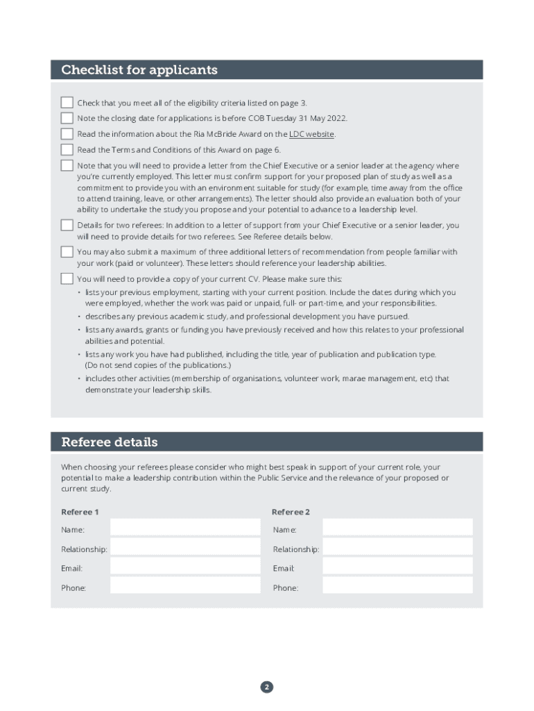 Fillable Online Ria McBride Public Service Award Application Form Fax ...
