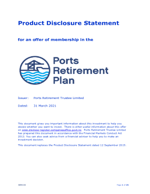 Fillable Online Product Disclosure Statement - Ports Retirement Plan Fax Email Print - pdfFiller