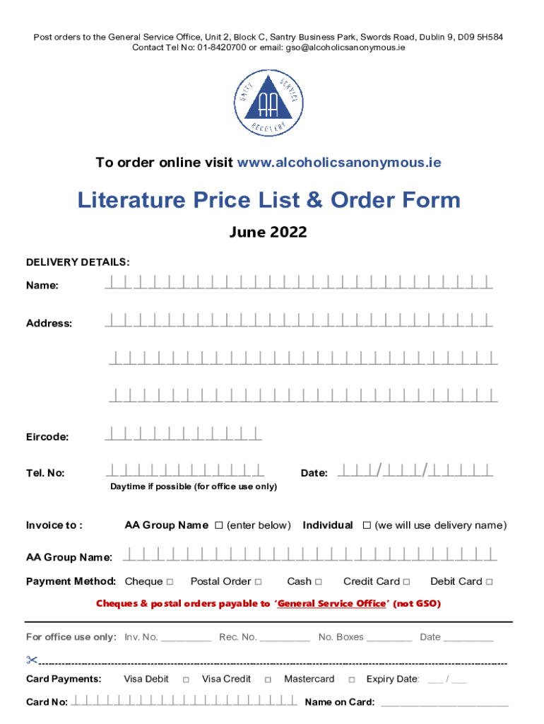 Fillable Online Literature Price List & Order Form Fax Email Print - pdfFiller