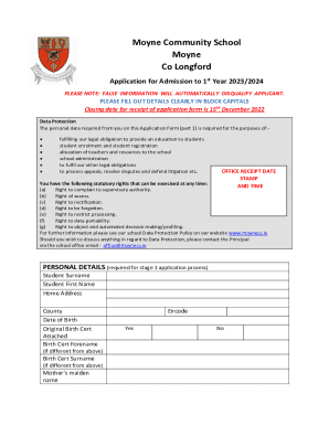 Fillable Online APPLICATION FORM FOR ADMISSION - 2023/2024 Fax Email ...