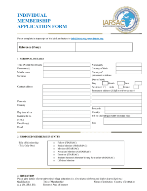 Fillable Online INDIVIDUAL MEMBERSHIP APPLICATION FORM Fax Email Print - pdfFiller