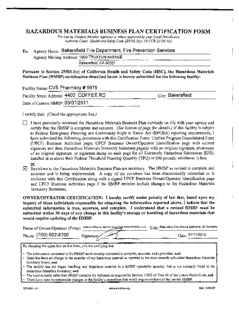 Fillable Online docs bakersfieldcity Hazardous Materials Disclosure ...