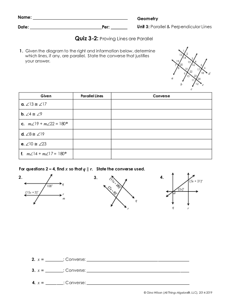 Fillable Online Unit 3 Day 3 - Parallel Lines and Pairs of Angles ...
