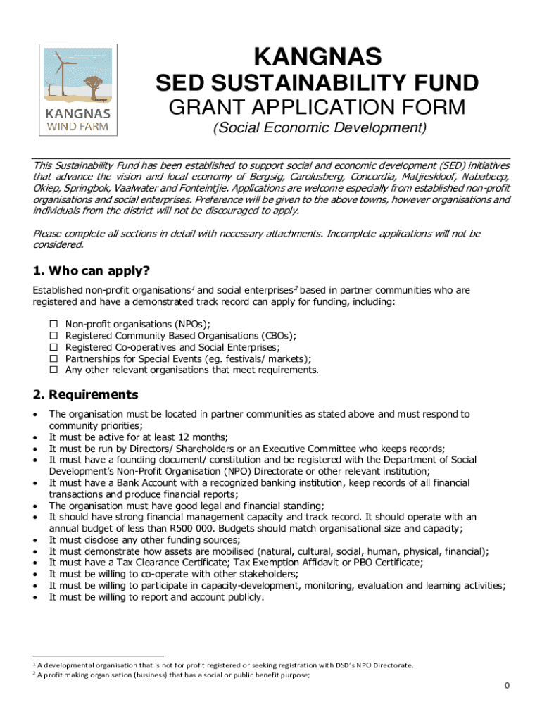 Fillable Online sed sustainability fund - grant application form Fax ...
