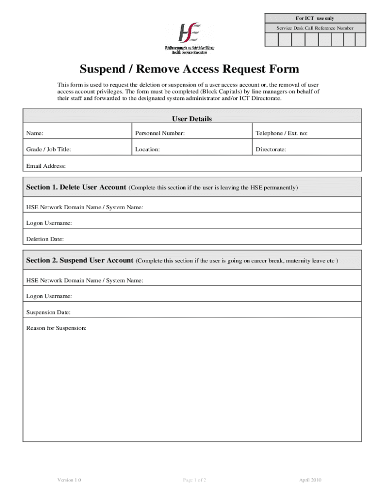 Fillable Online Suspend or Remove Access Request Form. This form is ...