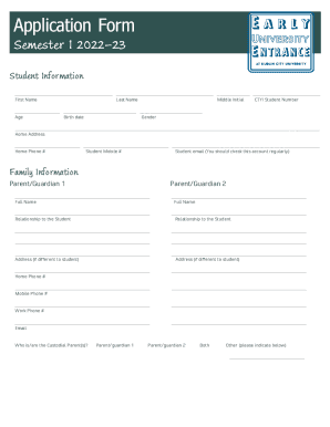 Fillable Online EUE Application Form Semester 1- 2021-22 .docx Fax ...