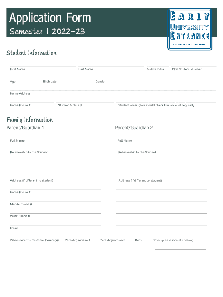 Fillable Online EUE Application Form Semester 1- 2021-22 .docx Fax Email Print - pdfFiller