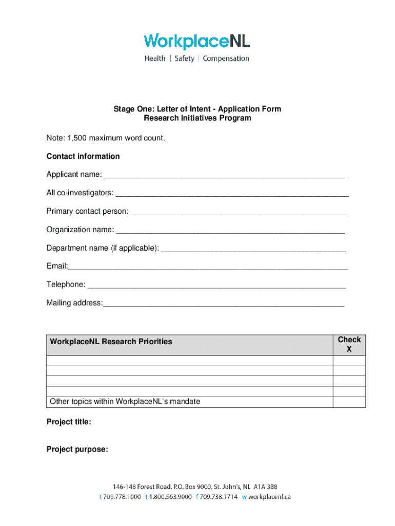 Fillable Online Research Initiatives Letter of Intent - Application ...