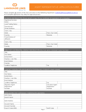 Fillable Online AGENT REPRESENTATIVE APPLICATION FORM Fax Email Print ...