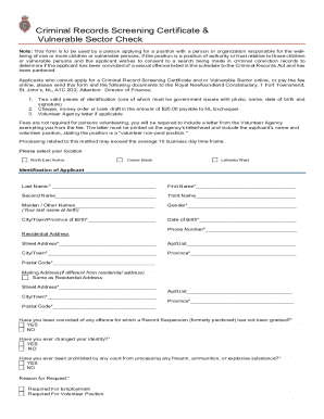 Fillable Online Application for Criminal Records Screening Certificate ...