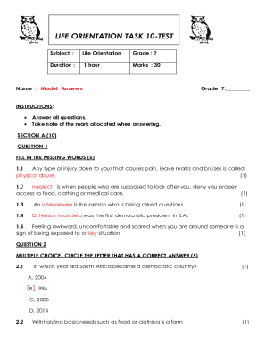 Fillable Online Grade 7 Life Orientation Worksheet Fax Email Print ...