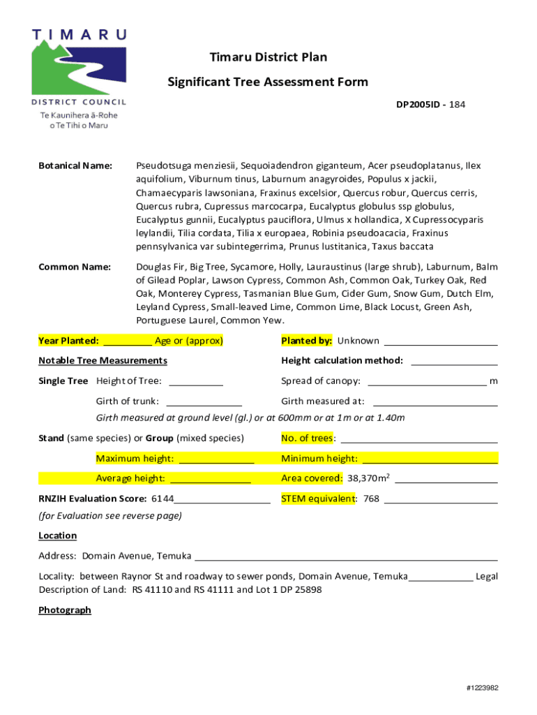 Fillable Online Timaru District Plan Significant Tree Assessment Form ...