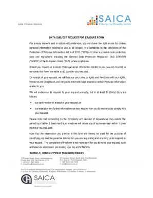 Fillable Online Data Subject Request for Erasure Form Fax Email Print ...